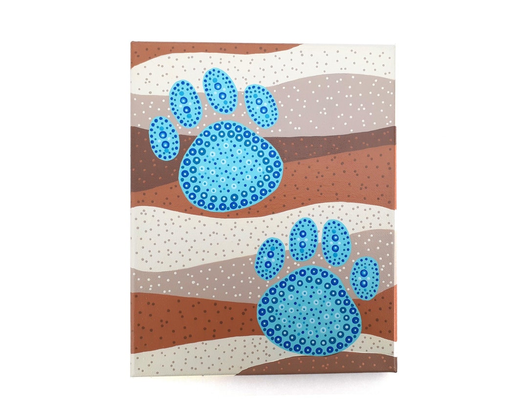 Paw Prints on the Beach Painting, Dog Paw Artwork, Cat Paw Painting ...