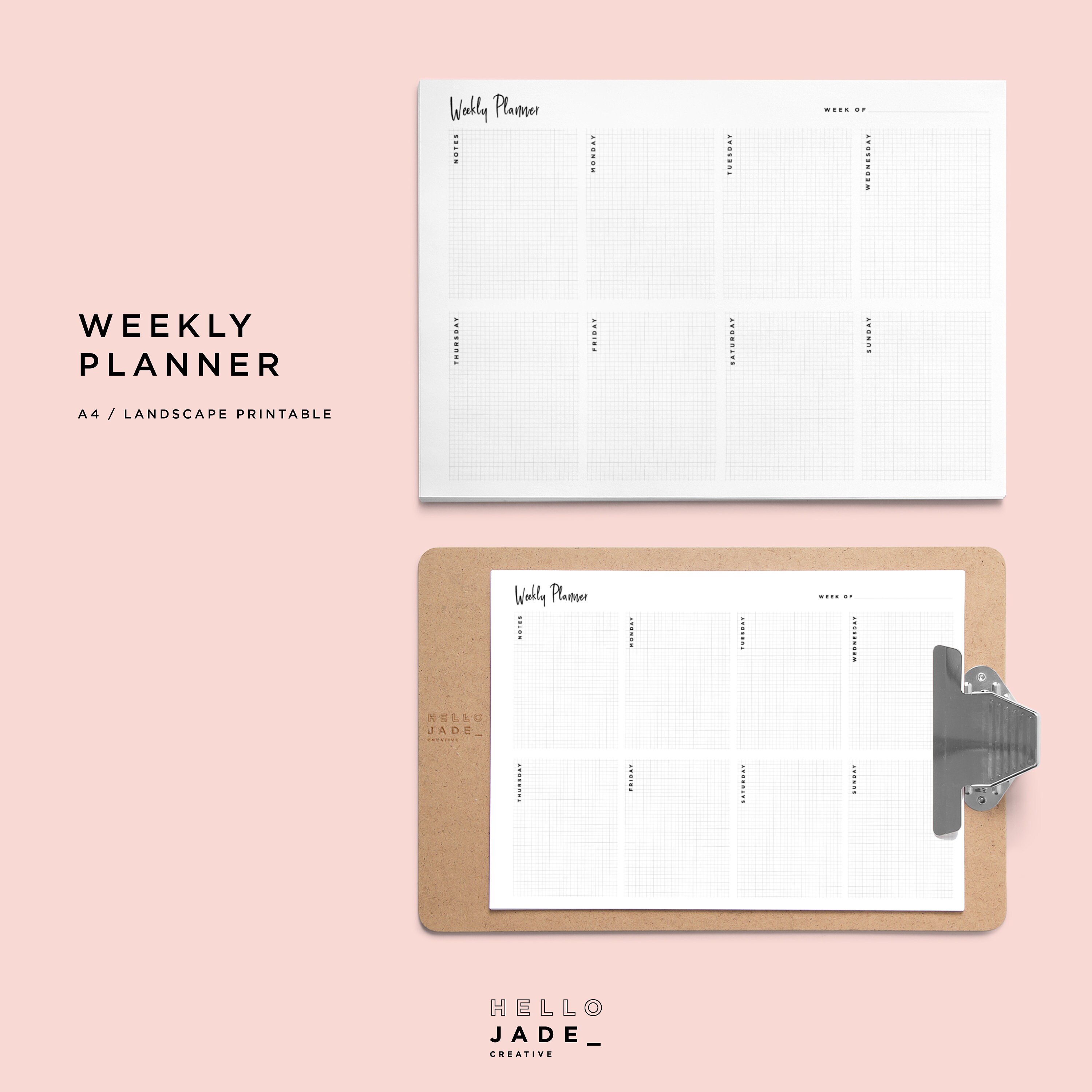 Weekly Planner Printable A4 Landscape, Minimalist Weekly Planner ...