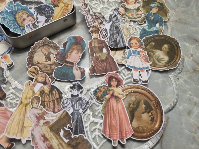 Vintage Lady Sticker Set/ Paper Doll Sticker Set/ Vintage Sticker Pack ...
