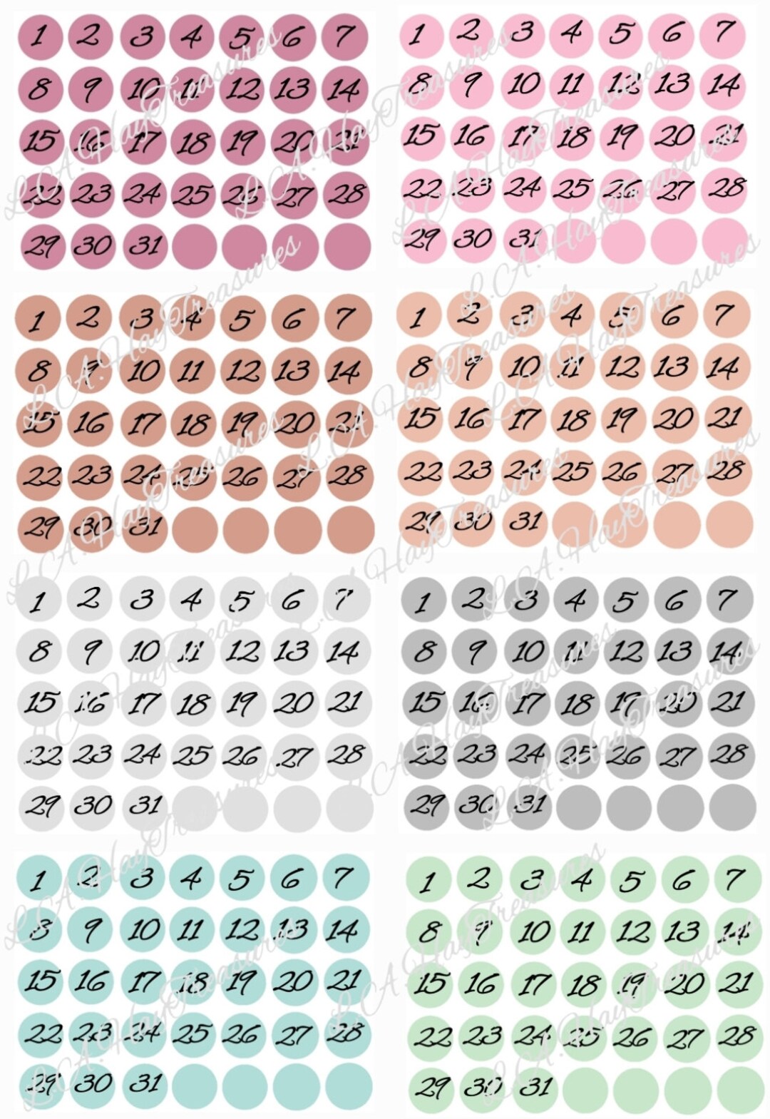 Colourful Monthly Dates Digital Set, Dot Date Sticker Set, Planner ...