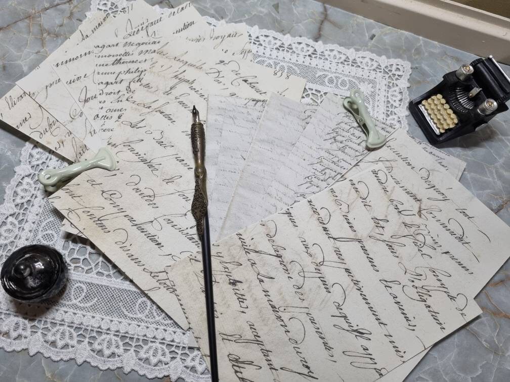 Antique French Manuscript Ephemera Set Antique Ephemera Prints French