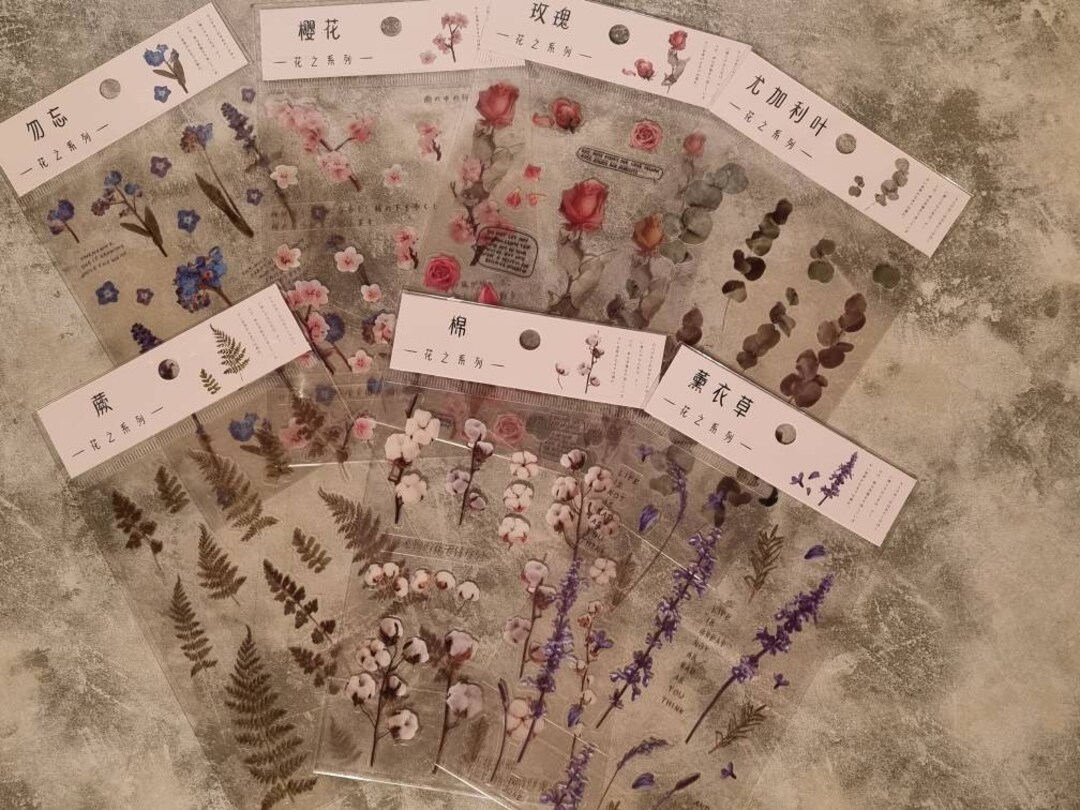 Botanical Sticker Set/ Pressed Flower Sticker Pack/ Acetate Flower ...
