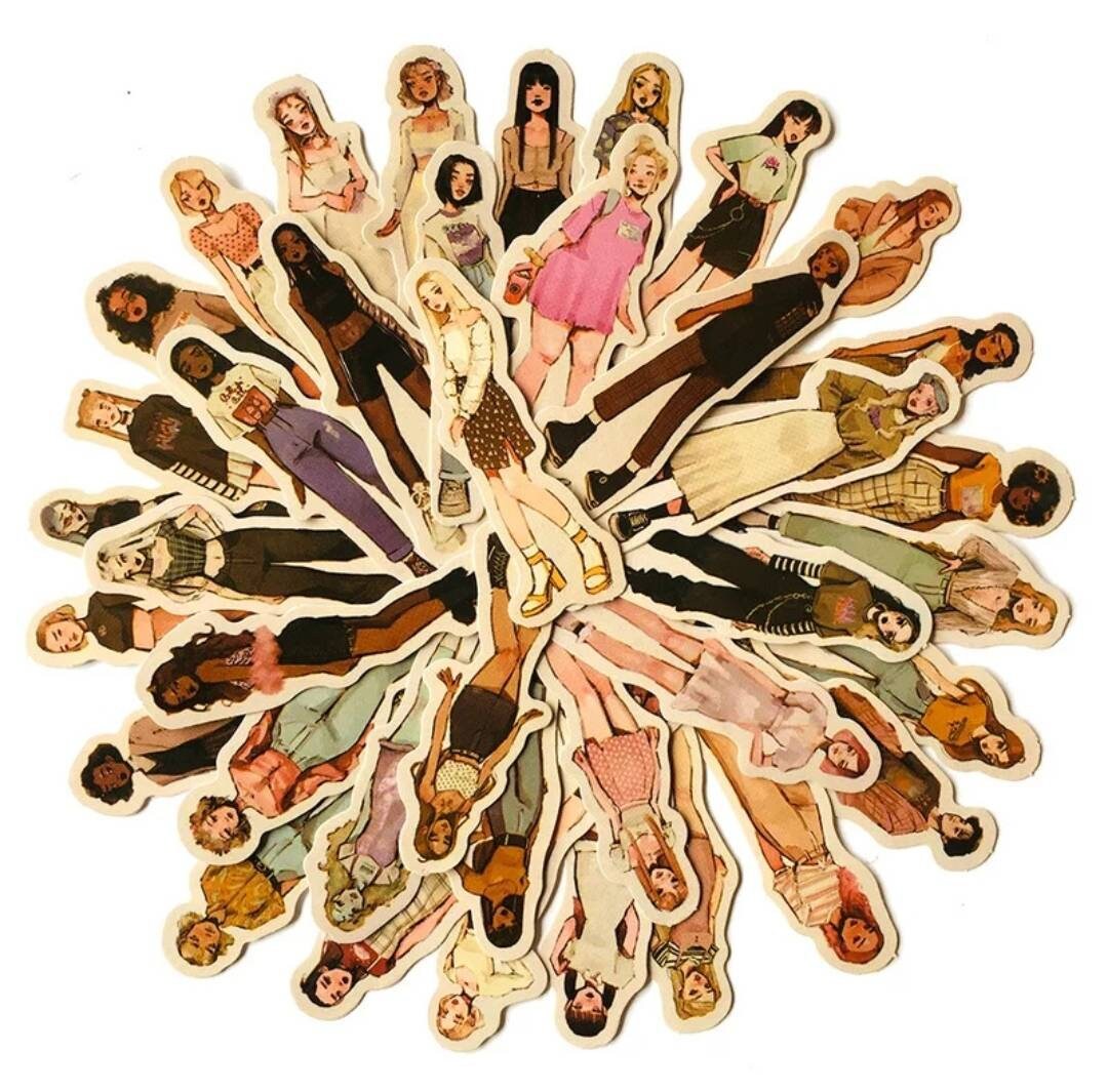 Hand Drawn Girl Sticker Set/ Japanese Fashion Decorative Lady Sticker ...