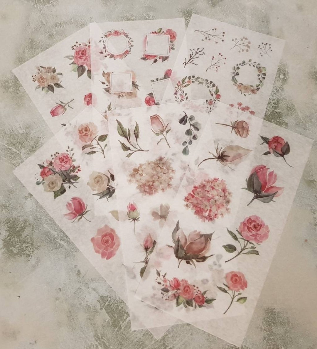 Flower, Water Colour Sticker Sheet/ Vintage Floral Sticker Set/ Rose ...