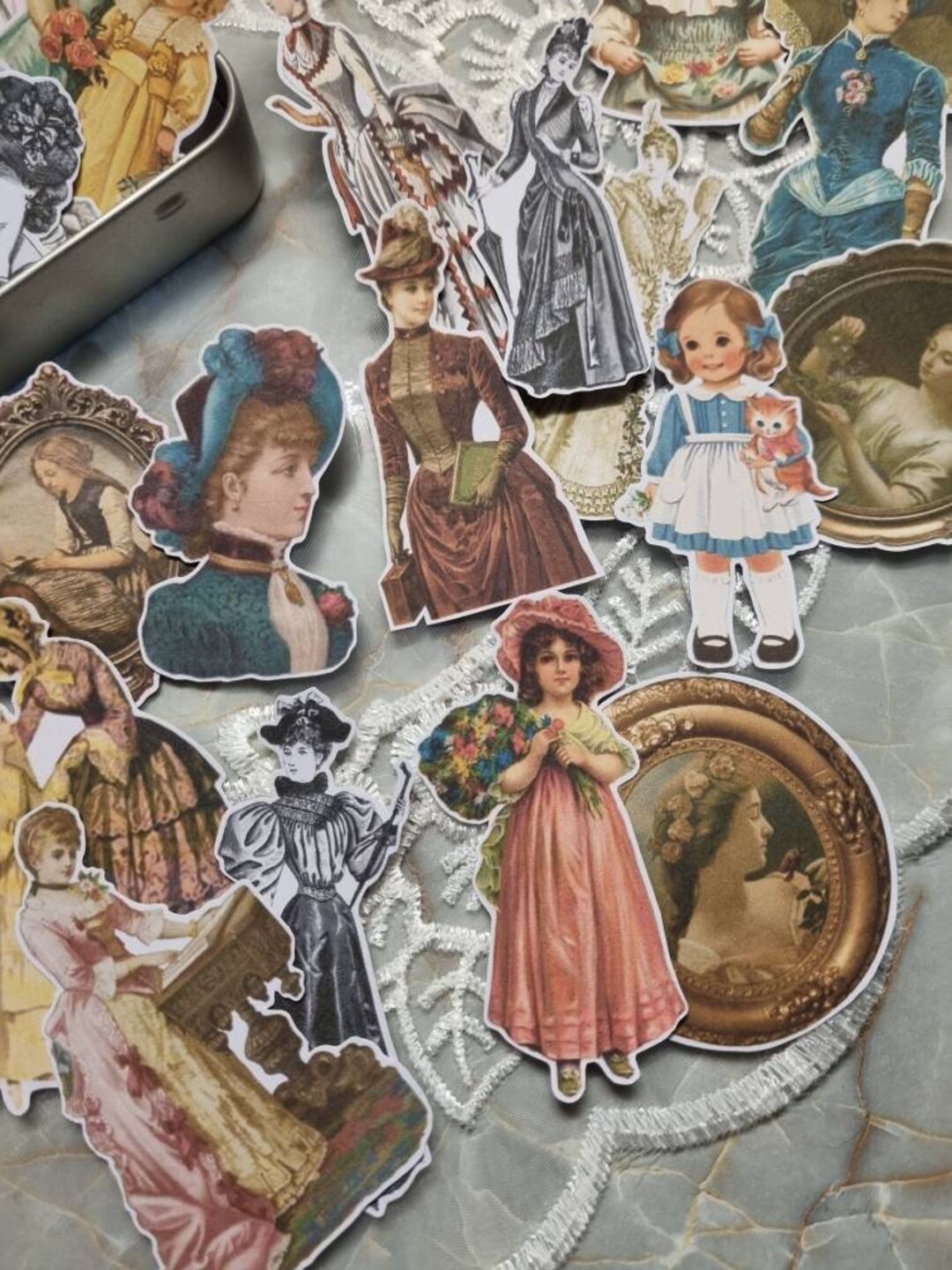 Vintage Lady Sticker Set/ Paper Doll Sticker Set/ Vintage Sticker Pack ...