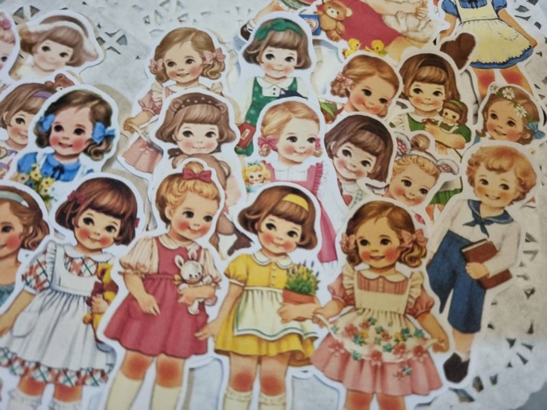 Vintage Paper Doll Sticker Set / Little Girl Sticker Collection ...