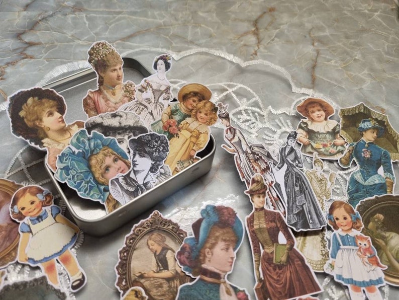 Vintage Lady Sticker Set/ Paper Doll Sticker Set/ Vintage Sticker Pack ...