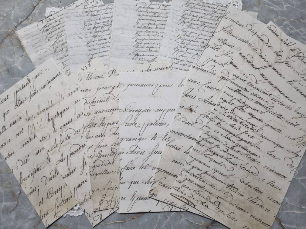 Antique French Manuscript Ephemera Set, Antique Ephemera Prints, French ...