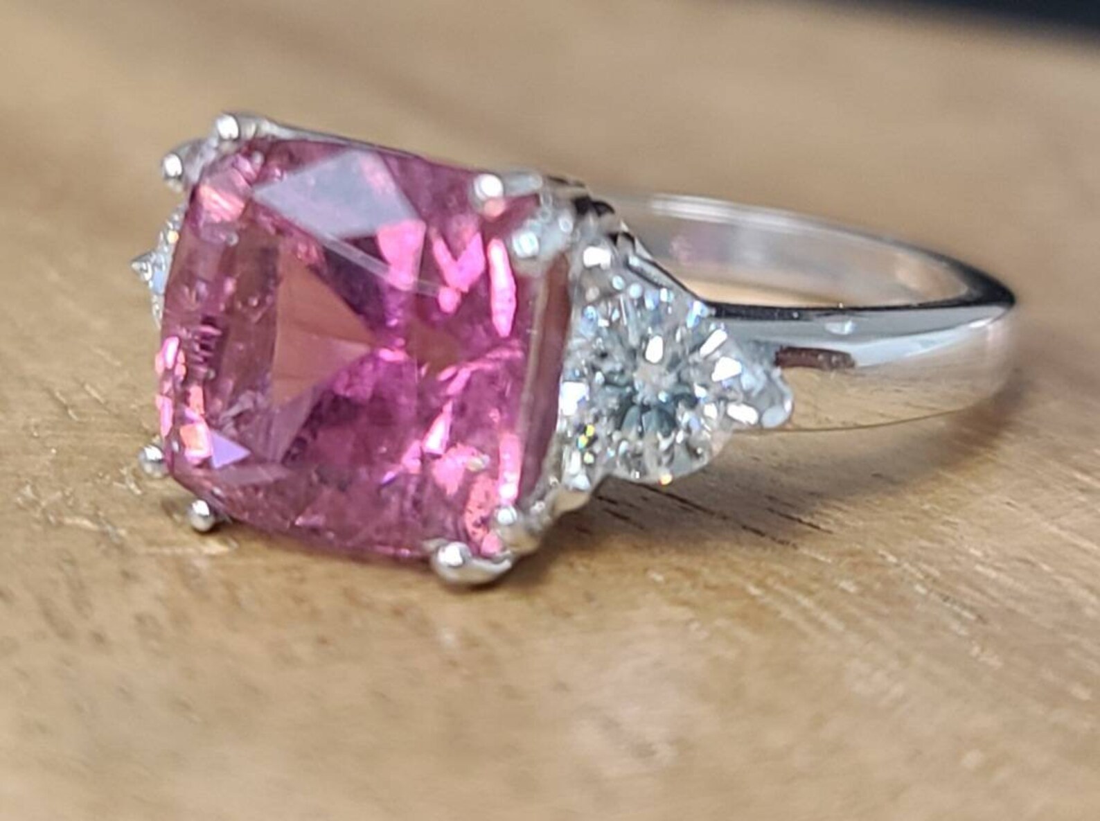 14k White Gold Vintage Engagement Ring 3.86CT. Natural Pink Tourmaline ...