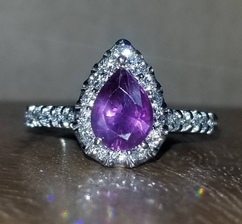 14k White Gold Engagement Ring 1.57ct Natural Purple Gem | Etsy