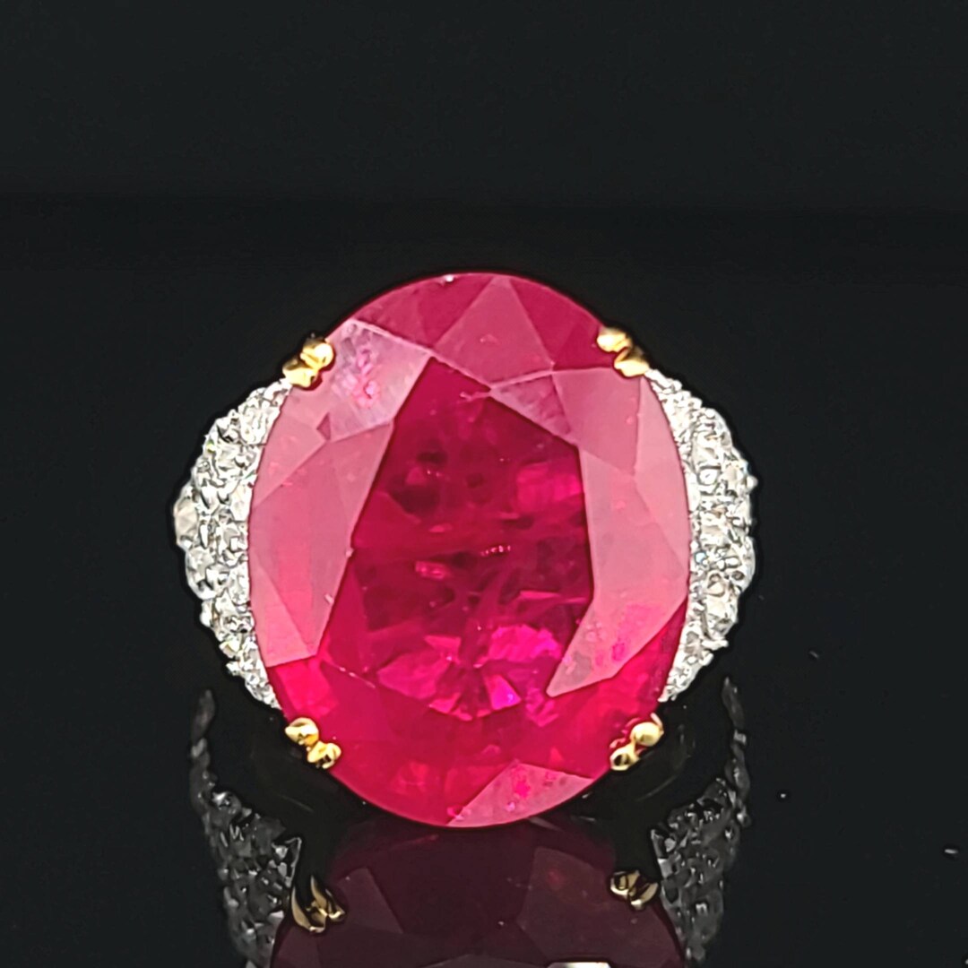 Vintage 14k White Gold Engagement Ring 27.98ct. Natural Ruby Oval Shape ...