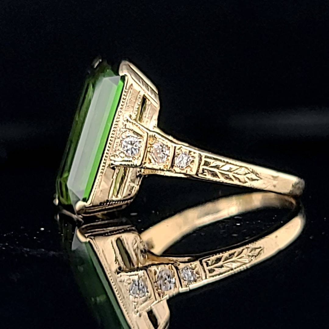 14k Yellow Gold Vintage Ring 4.96CT. Natural Green Tourmaline ...