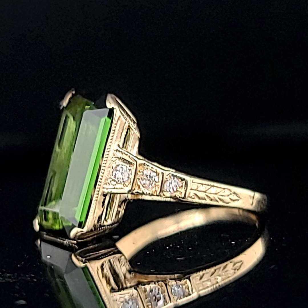 14k Yellow Gold Vintage Ring 4.96CT. Natural Green Tourmaline ...