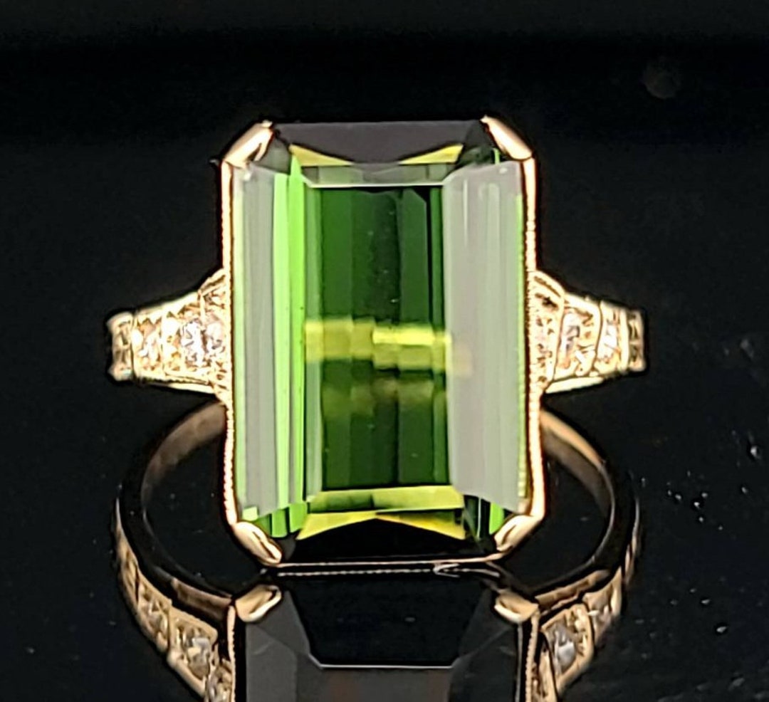 14k Yellow Gold Vintage Ring 4.96CT. Natural Green Tourmaline ...