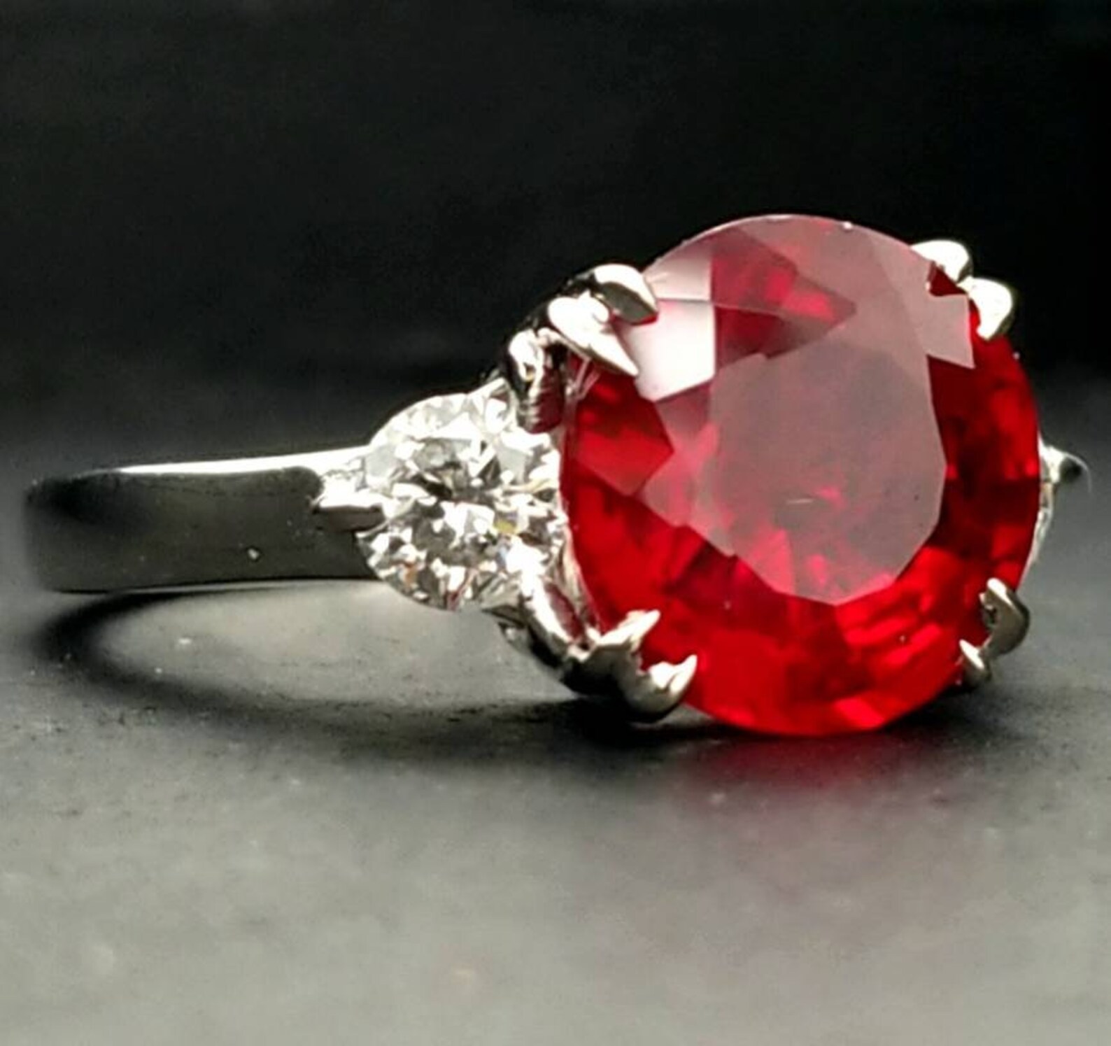 14k White Gold Engagement Ring 4.04CT. Natural Ruby Round - Etsy