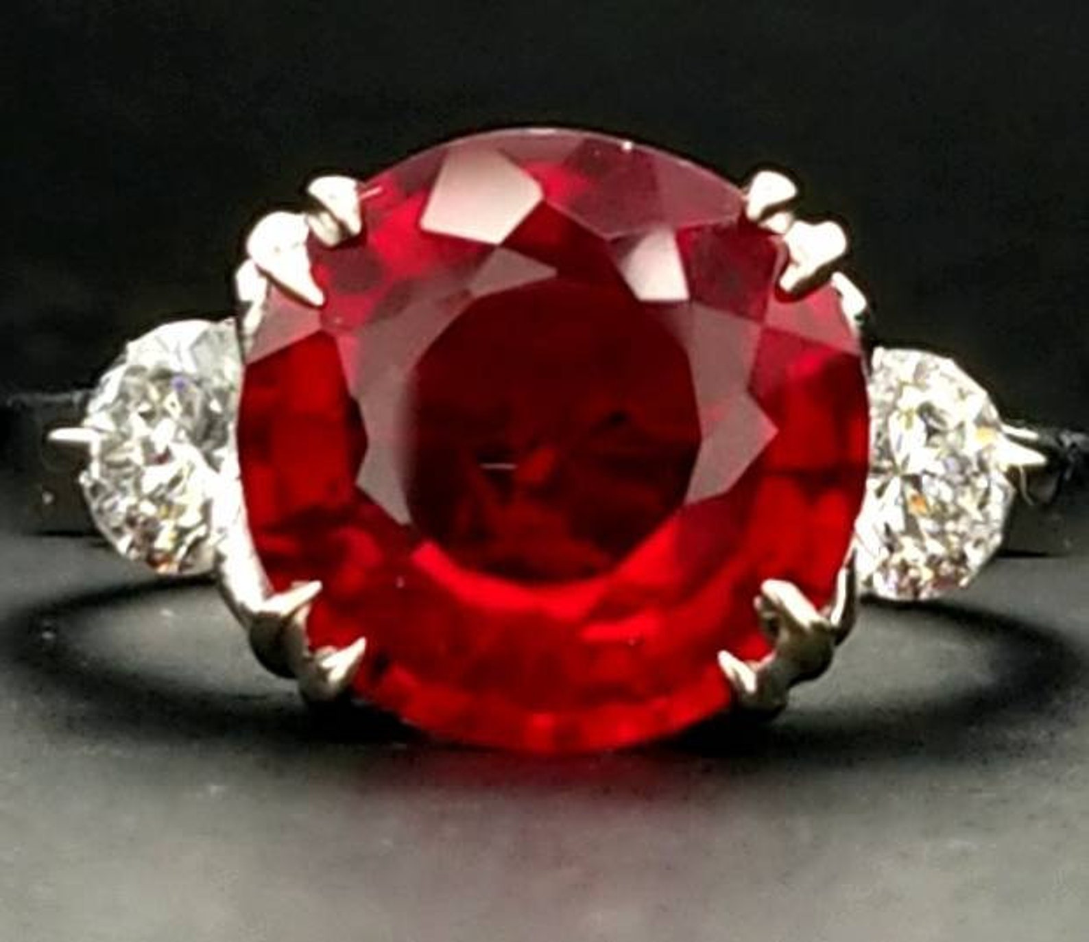 14k White Gold Engagement Ring 4.04CT. Natural Ruby Round - Etsy