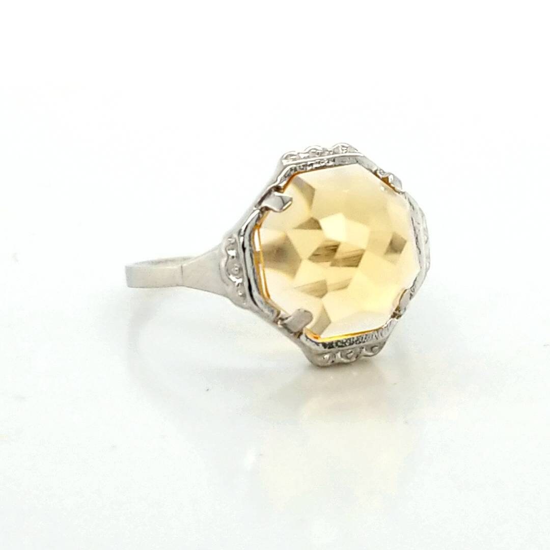 Vintage platinum engagement Ring 2.67CT. Natural citrine | Etsy