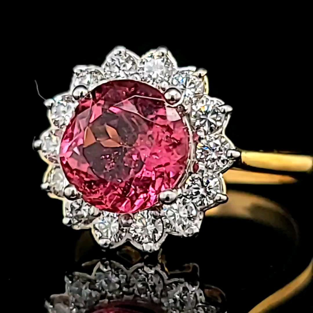 14k Yellow Gold Vintage Engagement Ring 2.86CT. Natural Pink Tourmaline Round Shape - Etsy