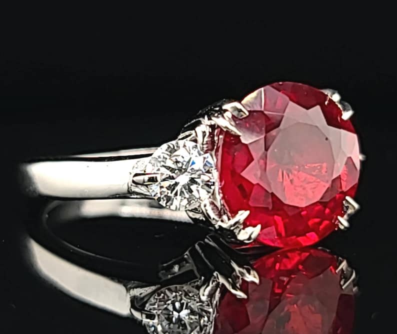 14k White Gold Engagement Ring 4.04CT. Natural Ruby Round - Etsy