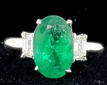 14K White Gold Ring 11.22CT. Natural Green EMERALD OVAL SHAPE | Etsy
