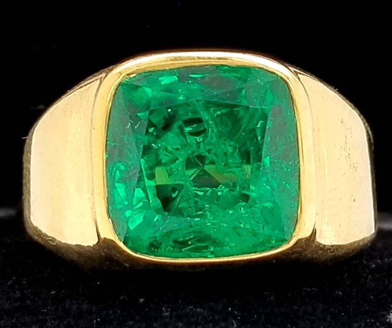 Gorgeous 18k Yellow Gold Mens Ring Gem Green Colombian Emerald - Etsy ...