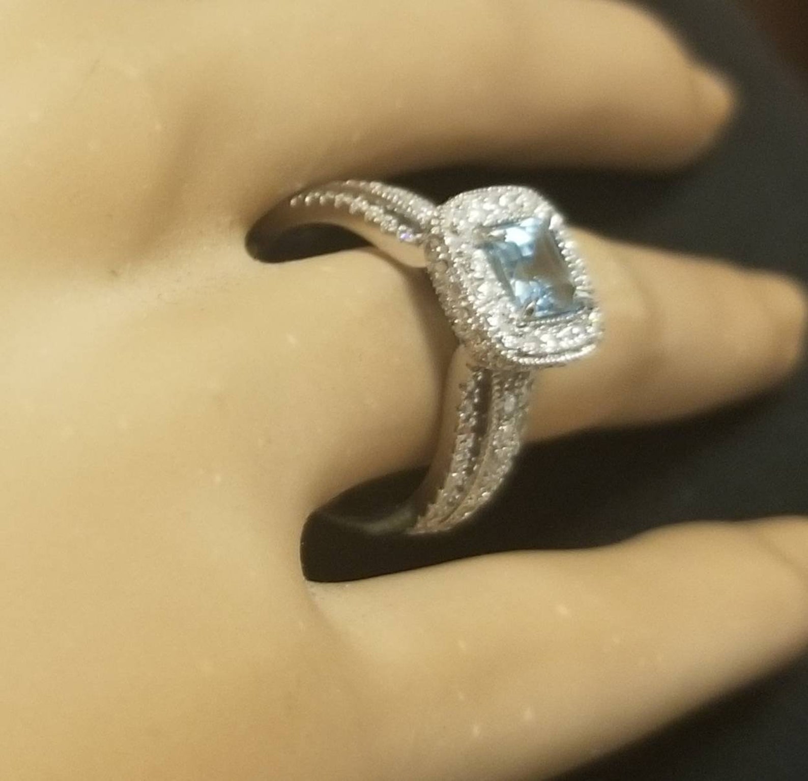 14k white gold engagement Ring 0.84ct Natural Aquamarine | Etsy