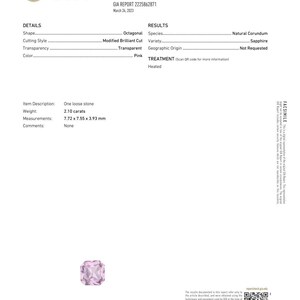 18k White Gold Engagement Ring 2.10ct. Natural Pink Sapphire Radiant ...