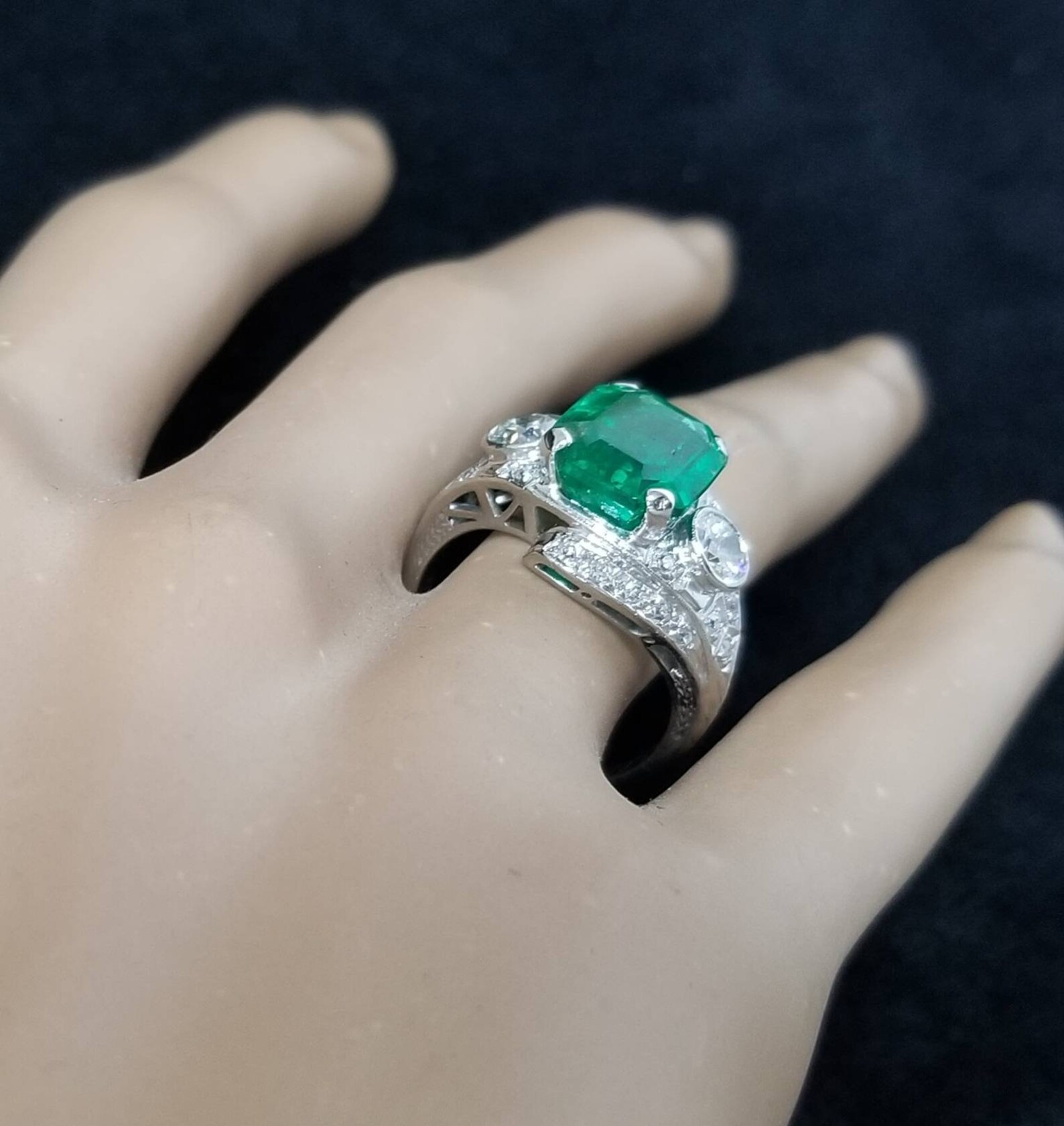 4.43ct. Platinum Vintage Art Deco Filigree Natural Green | Etsy
