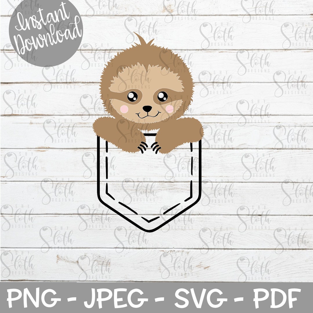 Pocket Sloth SVG Cut File, Sloth in Pocket Clipart - Etsy