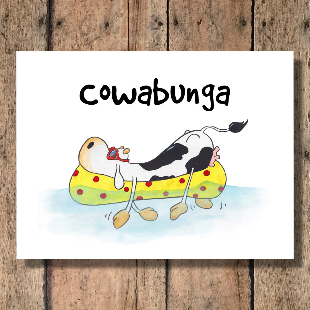Cowabunga Funny Cow Greeting Card - Etsy
