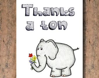 Thank You Card Thanks a Tonne Elephant - Etsy