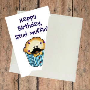 Funny Birthday Card for Him Happy Birthday Stud Muffin - Etsy