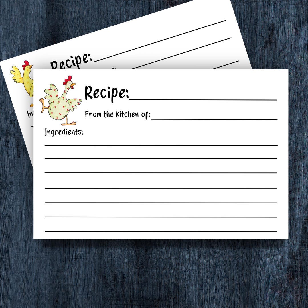2 Sided Country Chicken Recipe Cards - Set of 10 - Etsy