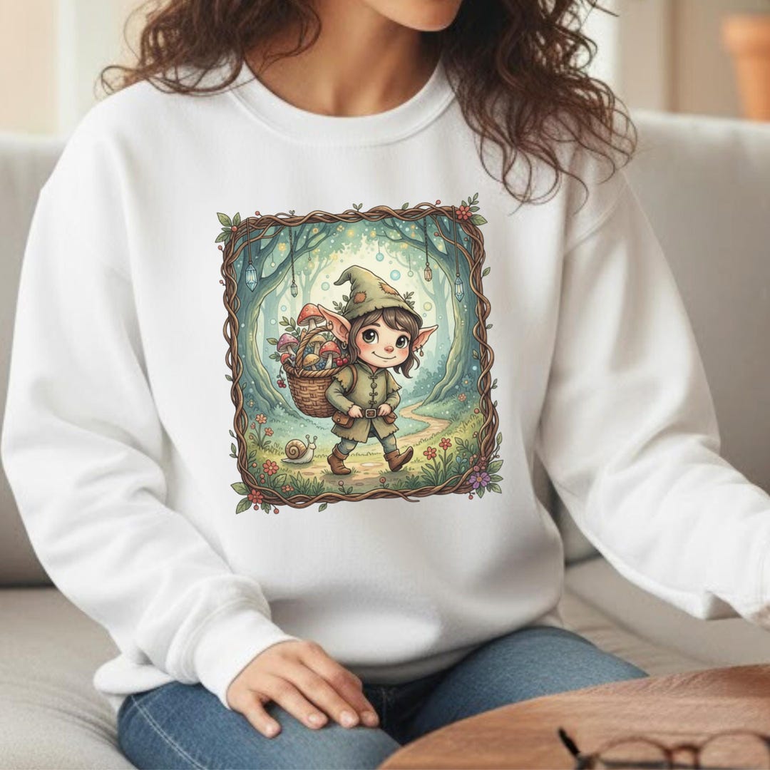 Cottagecore Elf Mushroom Foraging Crewneck Sweatshirt | Whimsical ...