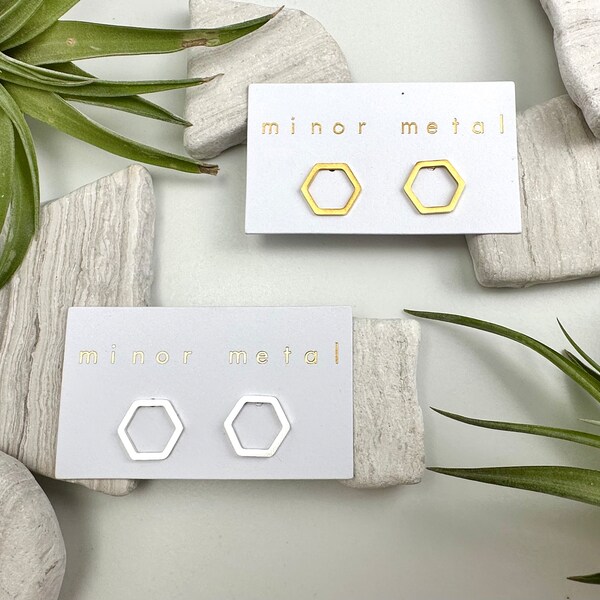 Hexagon Stud Earrings - Etsy