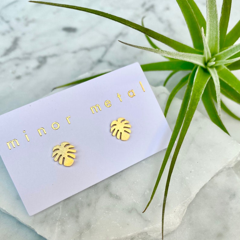Palm Earring Monstera Earrings Monstera Studs Palm Leaf - Etsy