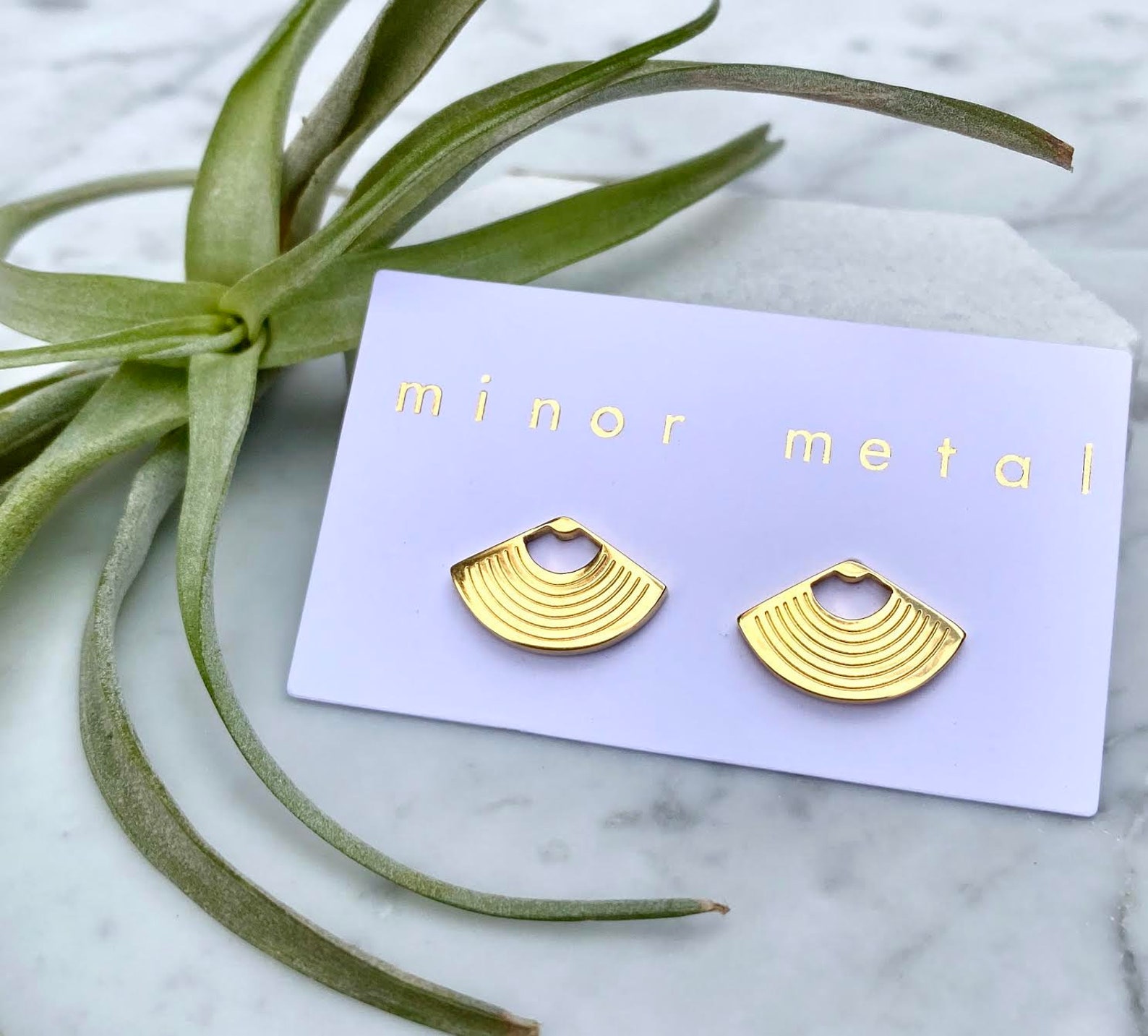 Fan Stud Earrings Gold Fan Earrings Geometric Earrings - Etsy
