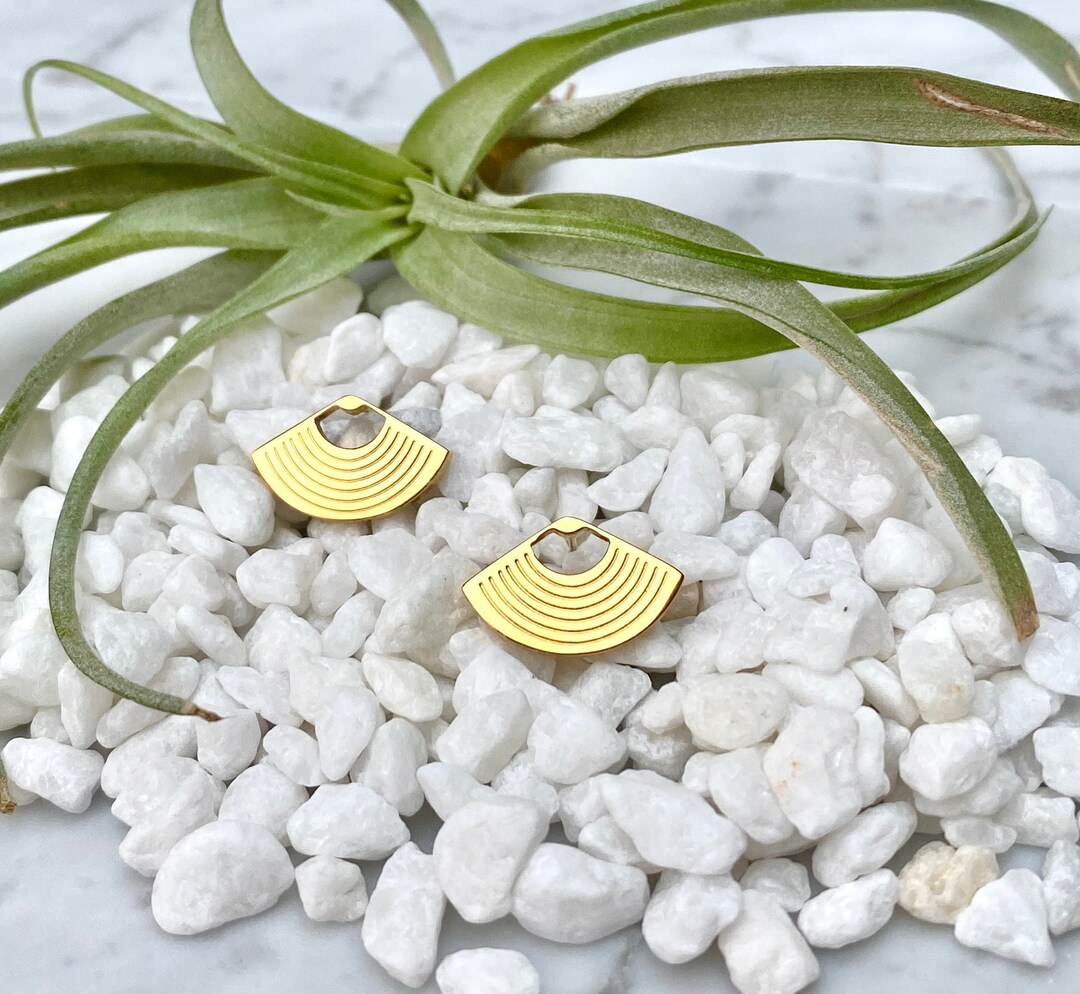 Fan Stud Earrings Gold Fan Earrings Geometric Earrings - Etsy
