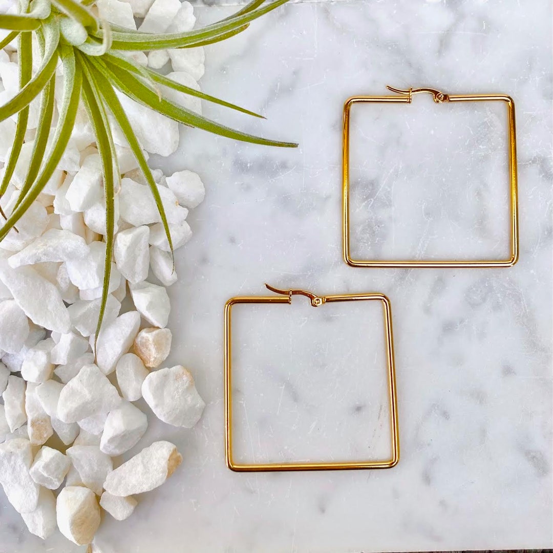 Square Hoop Earrings, Hoop Earrings, Square Earrings, Geometric ...