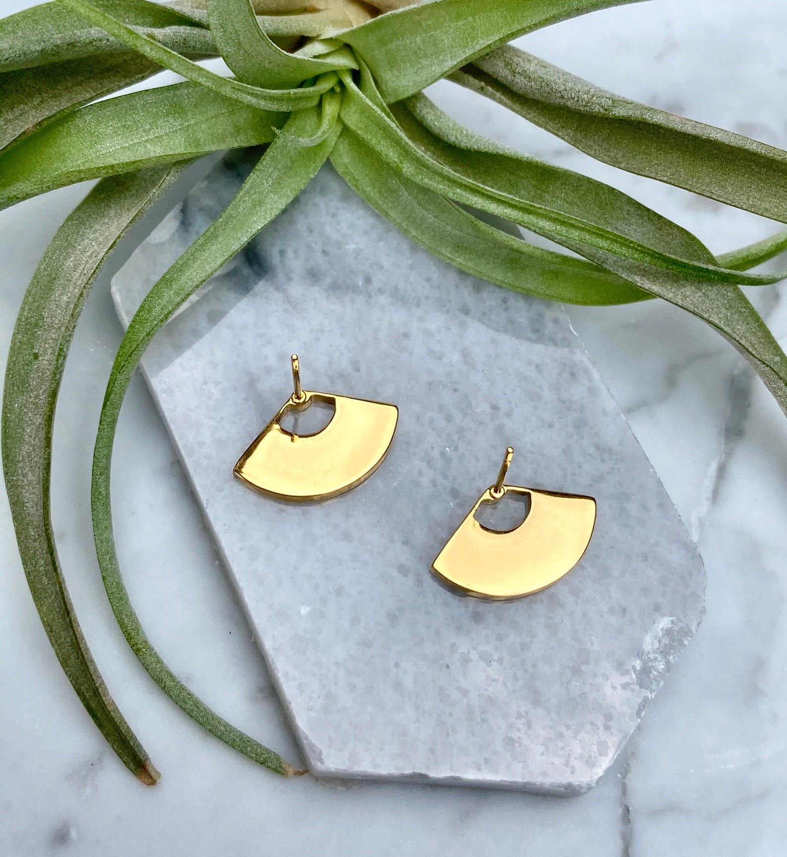 Fan Stud Earrings Gold Fan Earrings Geometric Earrings - Etsy
