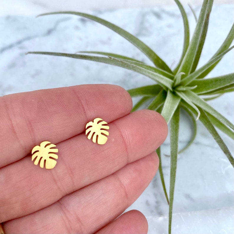 Palm Earring Monstera Earrings Monstera Studs Palm Leaf - Etsy