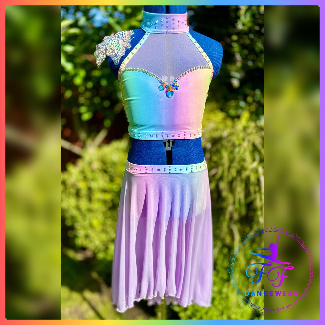 BESPOKE Pastel Rainbow Lyrical / Contemporary Dance Costume Skirted ...