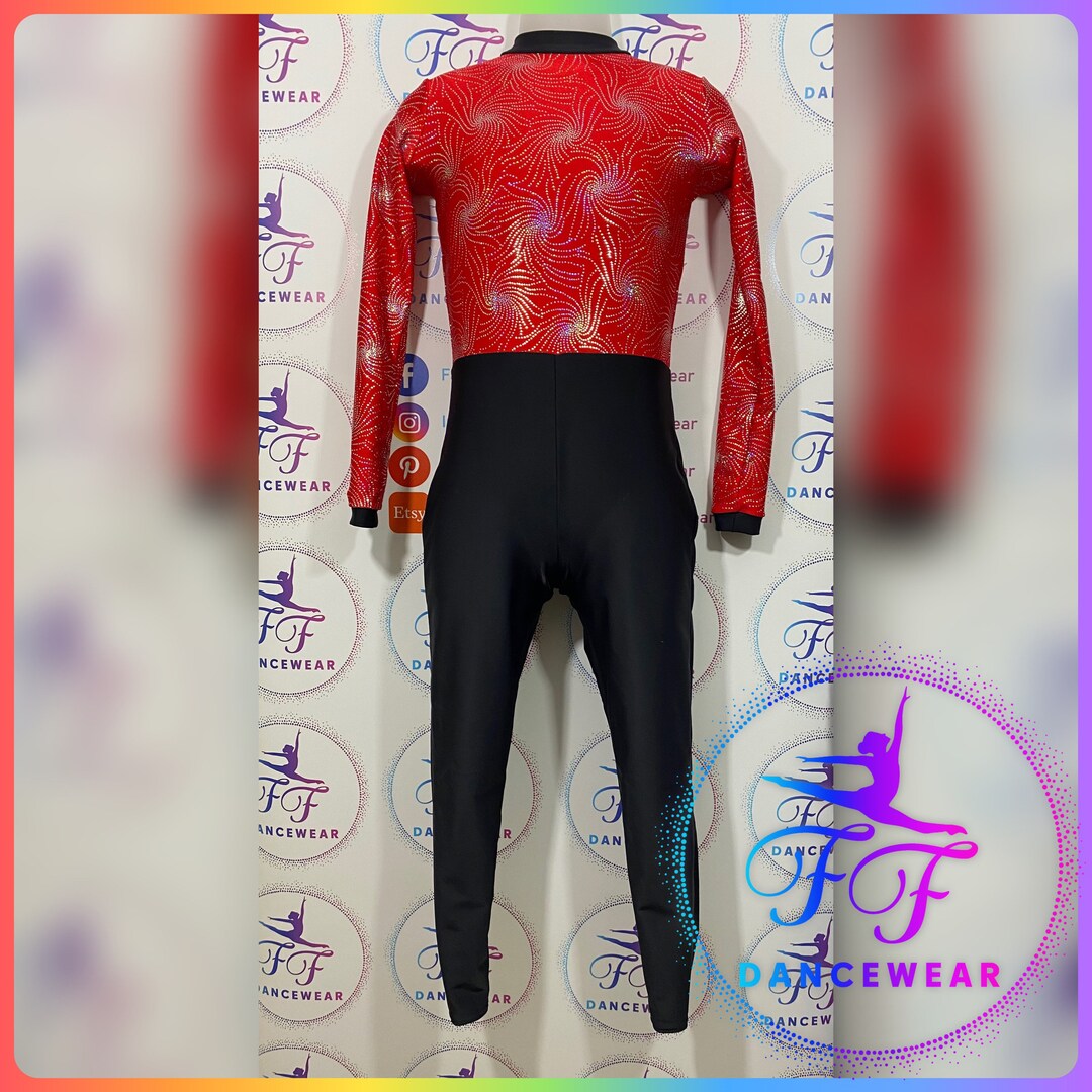 BESPOKE RED & BLACK Modern / Acro Dance Costume Unitard Catsuit - Size ...