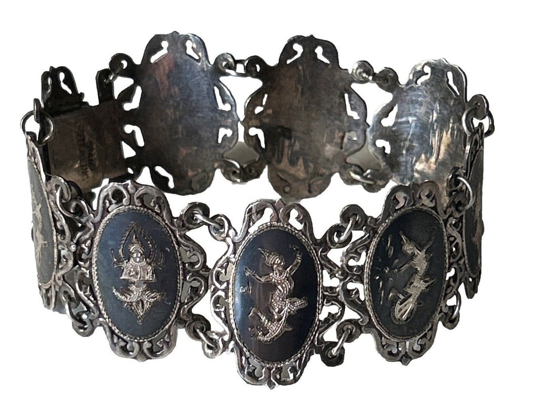 Vintage Siam Dancers Sterling 925 Silver Delicate Link Bracelet 7.5 ...