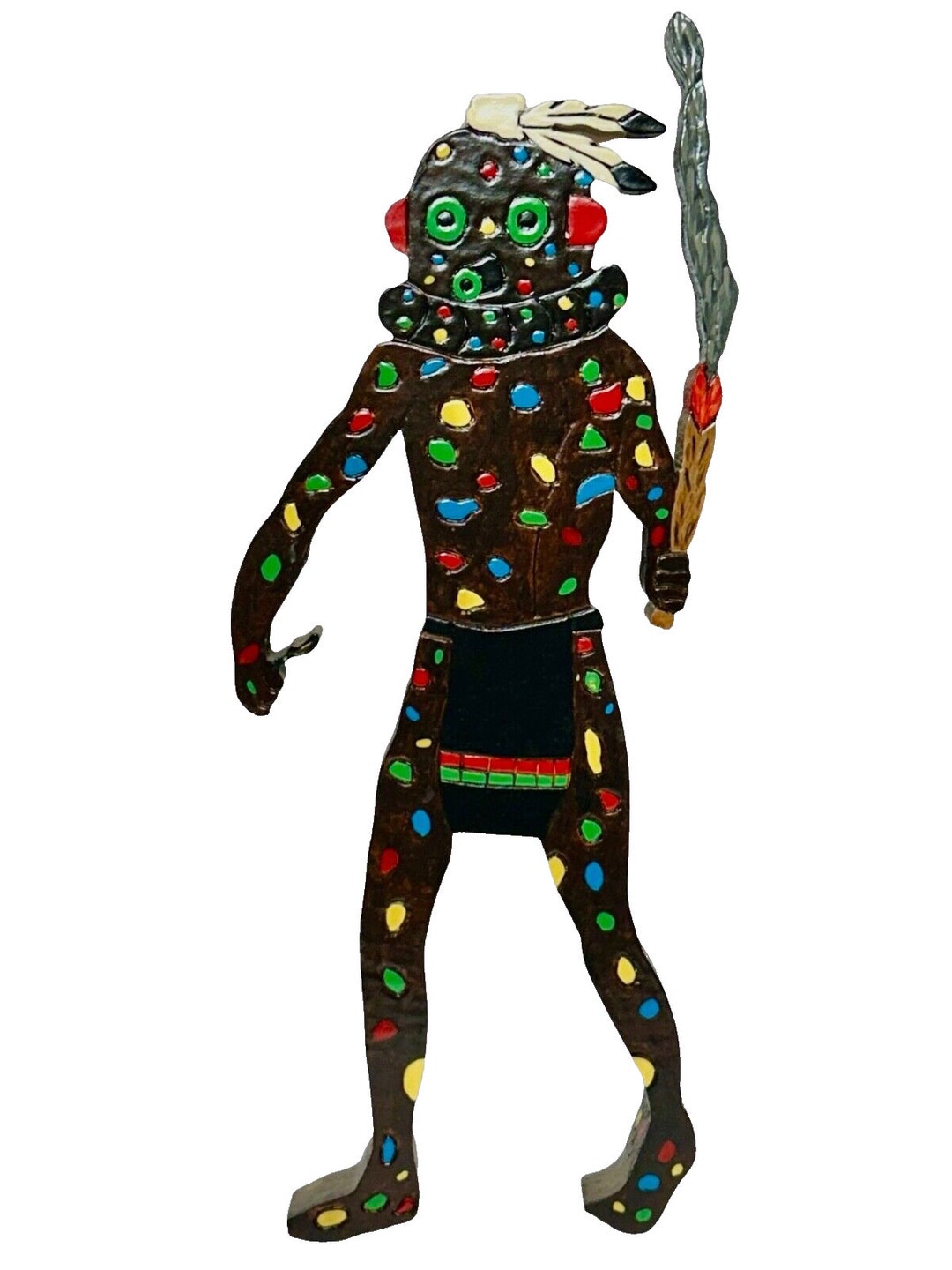 1996 Hand Carved Wood Embossed Painted Hopi ZUNI FIRE Godkachina ...