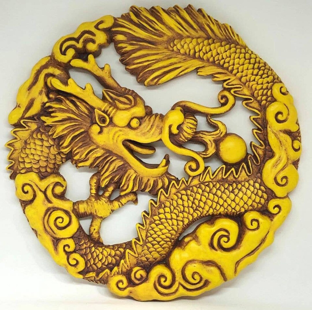 Vintage 1970s Asian 12 Heavy Clay or Resin Wall Size Chinese Dragon ...