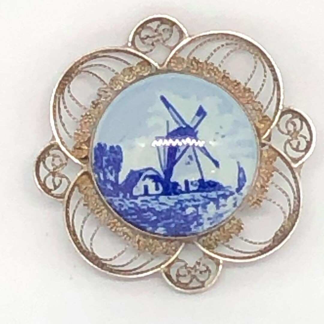 Vintage Holland Windmill Dutch Delft Sterling Silver Brooch - Etsy
