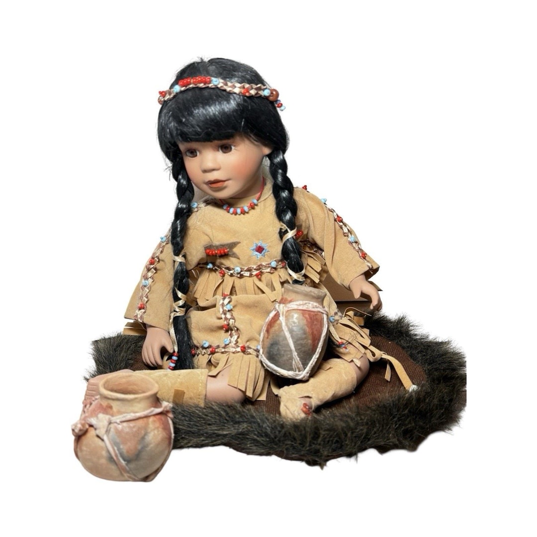 Collections Etc Beautiful NATIVE AMERICAN Porcelain Doll With Mat and ...