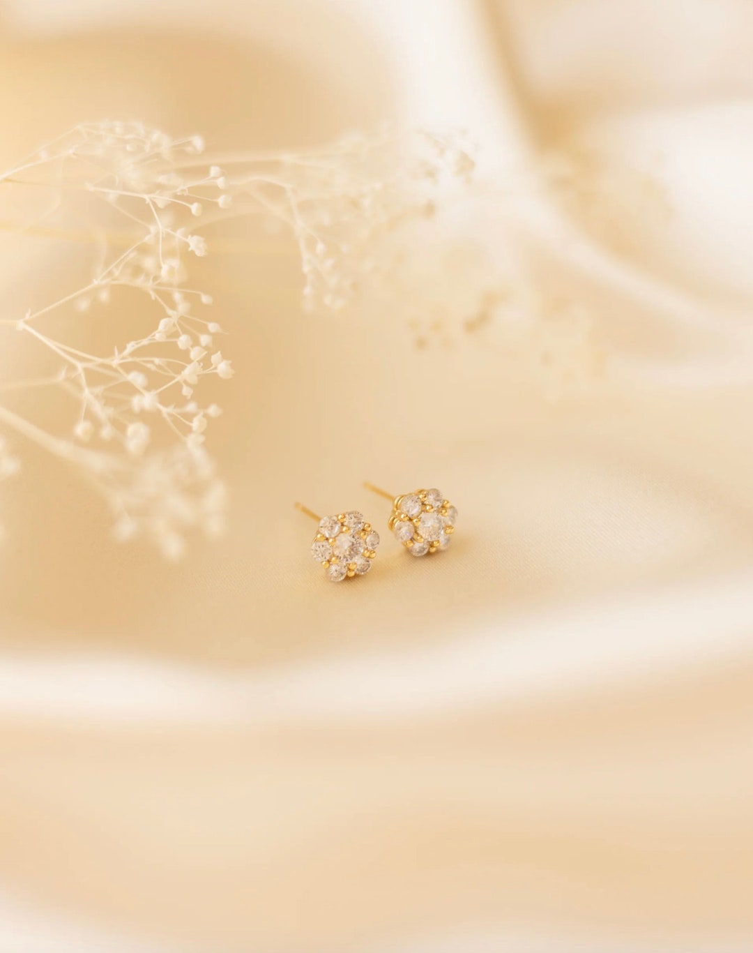 Flower Cluster Studs, Cluster Studs, Diamond Cluster Studs, Round ...