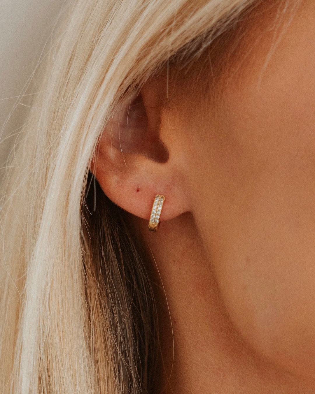 Diamond Double Row Hoop, Pave Earrings, Classic Bold Earrings, Pave ...